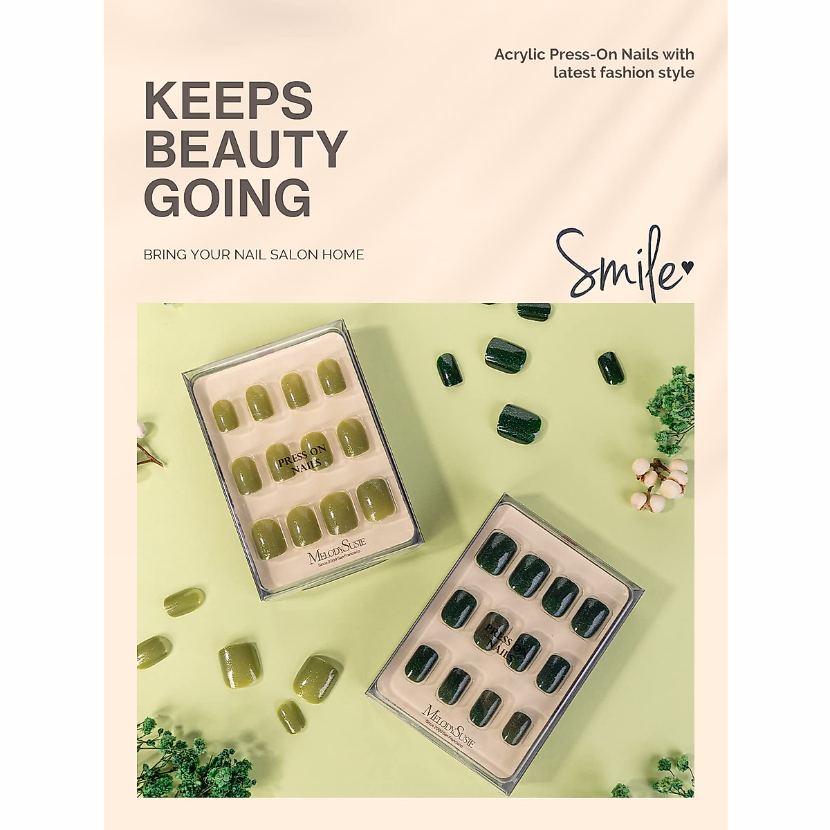 MelodySusie Press on Nails Short Square Acrylic Fake Nails Kits Press on False Supremely Fit & Natural Nails Stick On Nails in 30pcs 12Sizes Disposable Manicure for Women and Girls, Forest Green