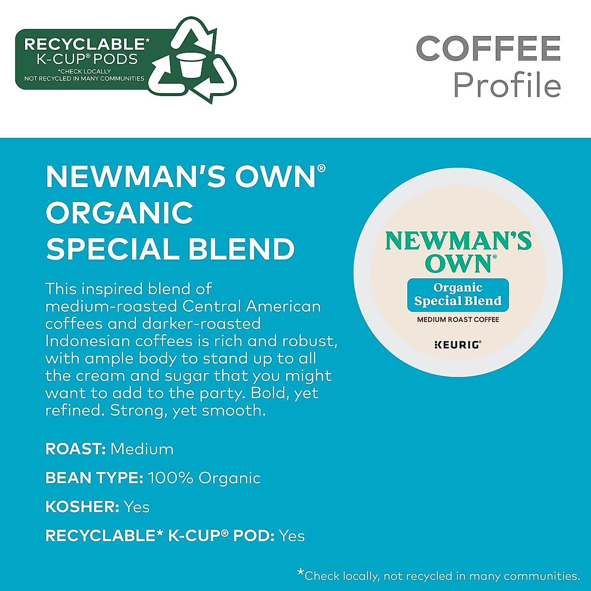Newman's Own Organics Special Blend, Single-Serve Keurig K-Cup Pods, Medium Roast Coffee, 96 Count