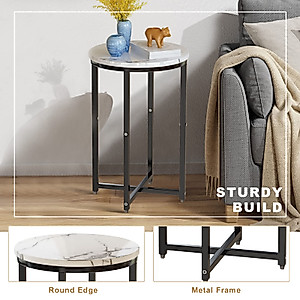 AWQM Coffee Table Set of 3, Faux Marble Coffee Table with 2 Round End Side Tables, Modern Living Room Table Set with Metal Frame for Apartment Home Office, White Black