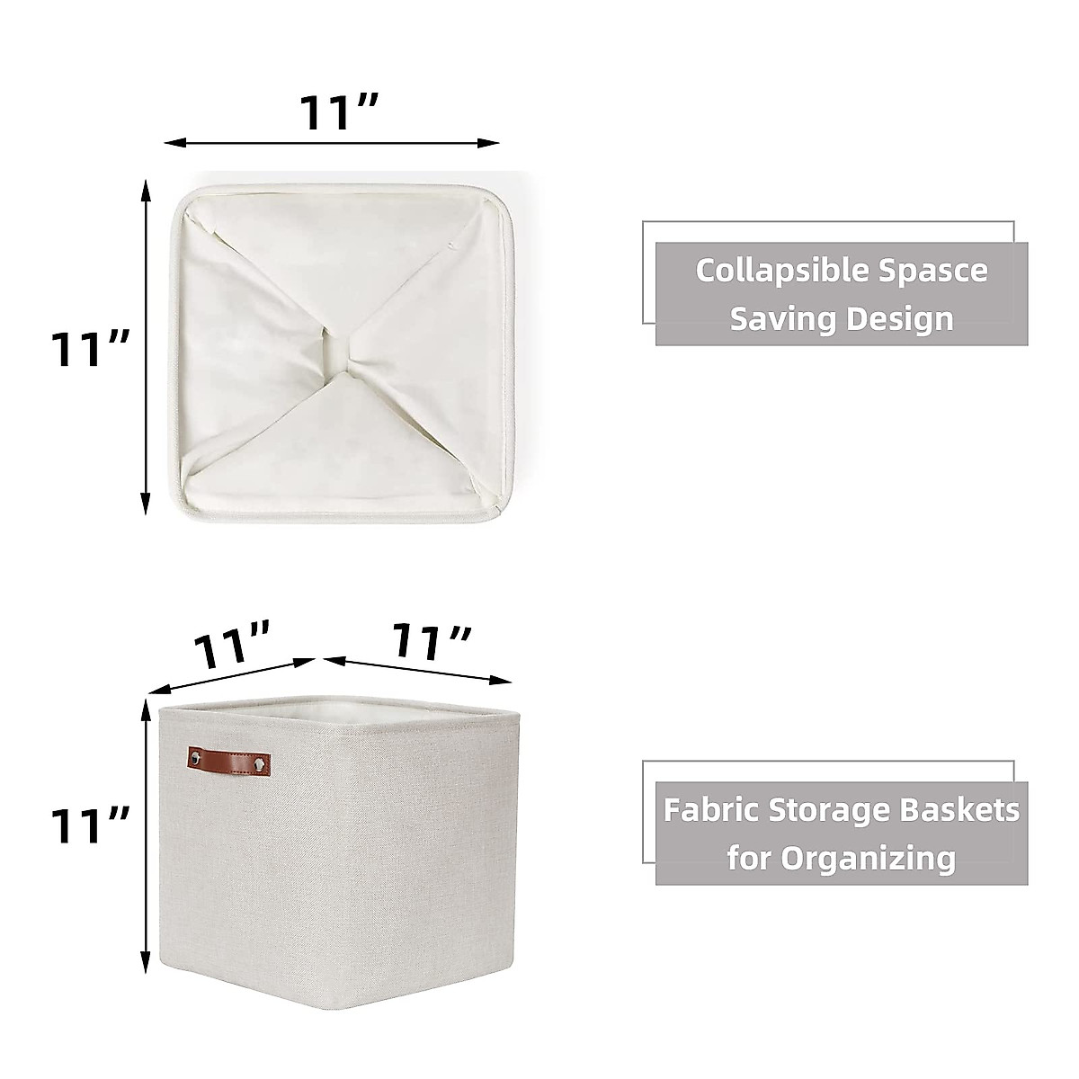 HNZIGE 13x13x13 Cube Storage Bins, Fabric Storage Cubes Baskets for Shelves, Set of 4, Cube Storage Baskets with Handles Foldable Storage Baskets for Organizing Clothes, Toys, Closet, Nursery(Cream)