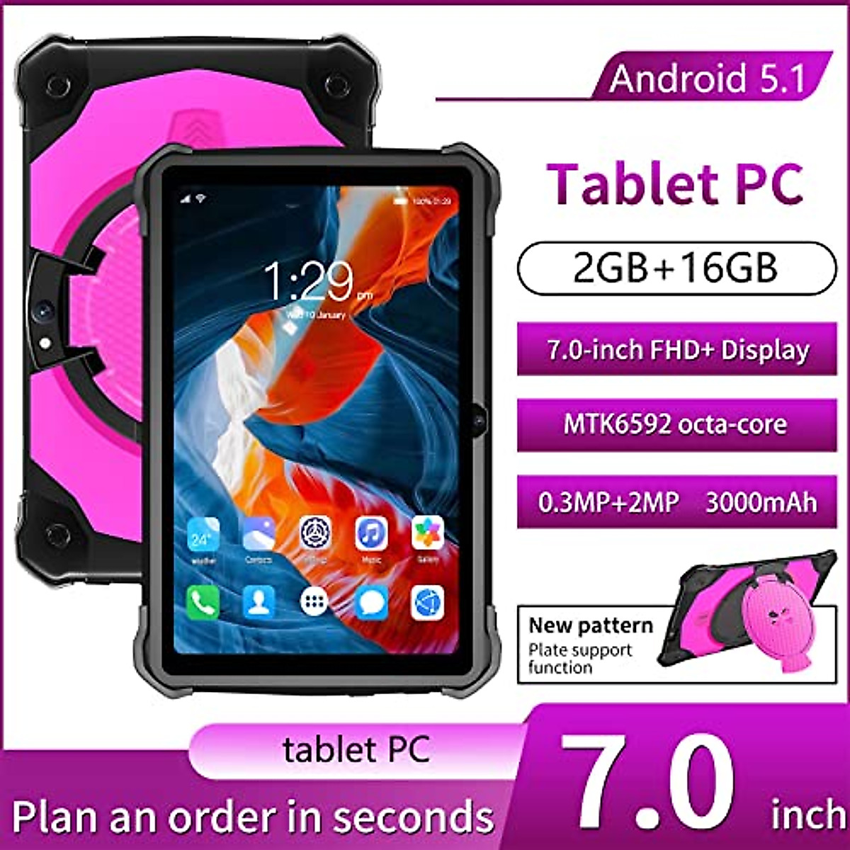 Hd 7-inch Android Tablet Ips High Definition Screen 3000mah Battery Wifi Bluetooth Voice Call Game Video Learning Tablet Sim Card Communication Function Birthday New Year Gift (Purple)