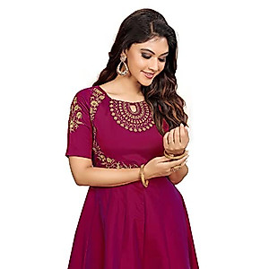 TRENDMALLS Women's Cotton Anarkali Kurti (-Latest-Stylish-Cotton-Anarkali-Ethnic-Embroidery-Gown-kurti-Designer-Stitched) (as1, alpha, s, regular, regular, Purple)