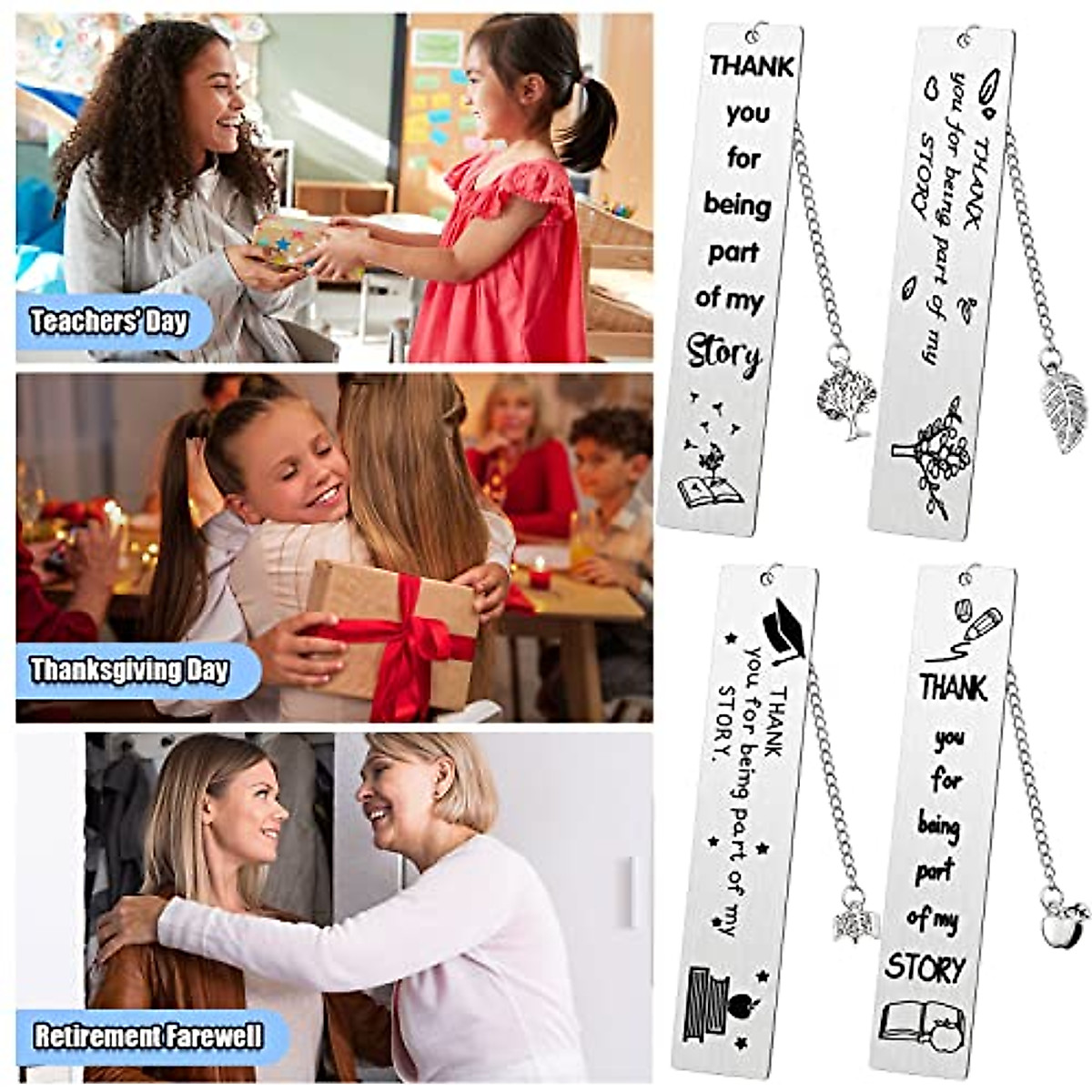 4 Pcs Teacher Appreciation Gifts Metal Bookmark Thank You for Being Part of My Story Gifts Appreciation Teacher Bookmark Gifts for Women Teacher Graduation Birthday Retirement