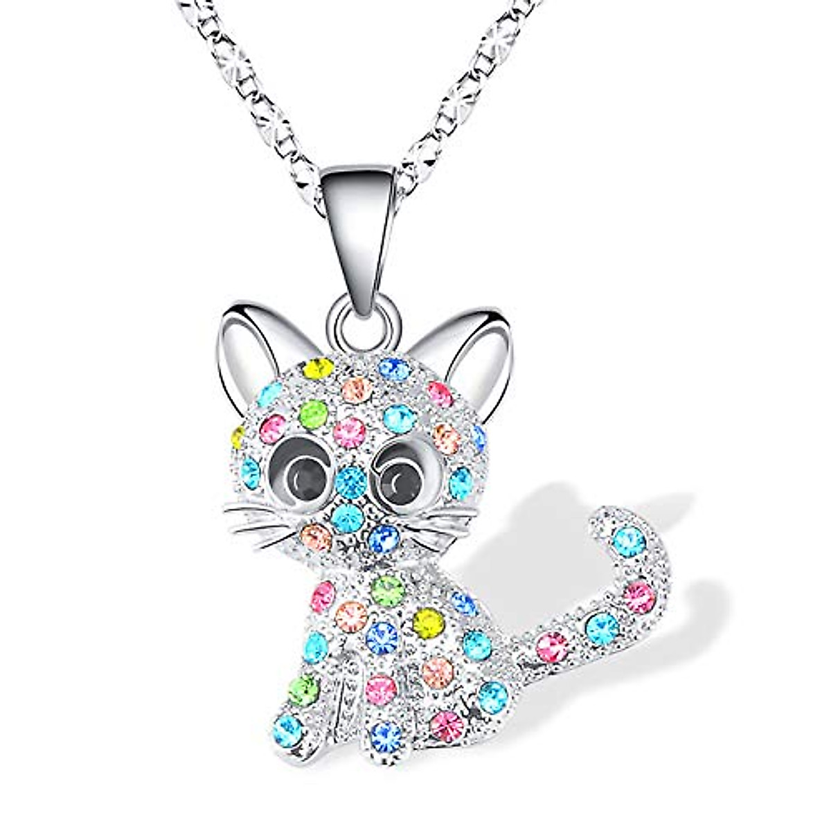 Lanqueen Kitty Cat Pendant Necklace Jewelry for Girls Cat Gifts for Cat Lover Niece Daughter Granddaughter Loved Necklace 18+2.3 inch Chain,Color