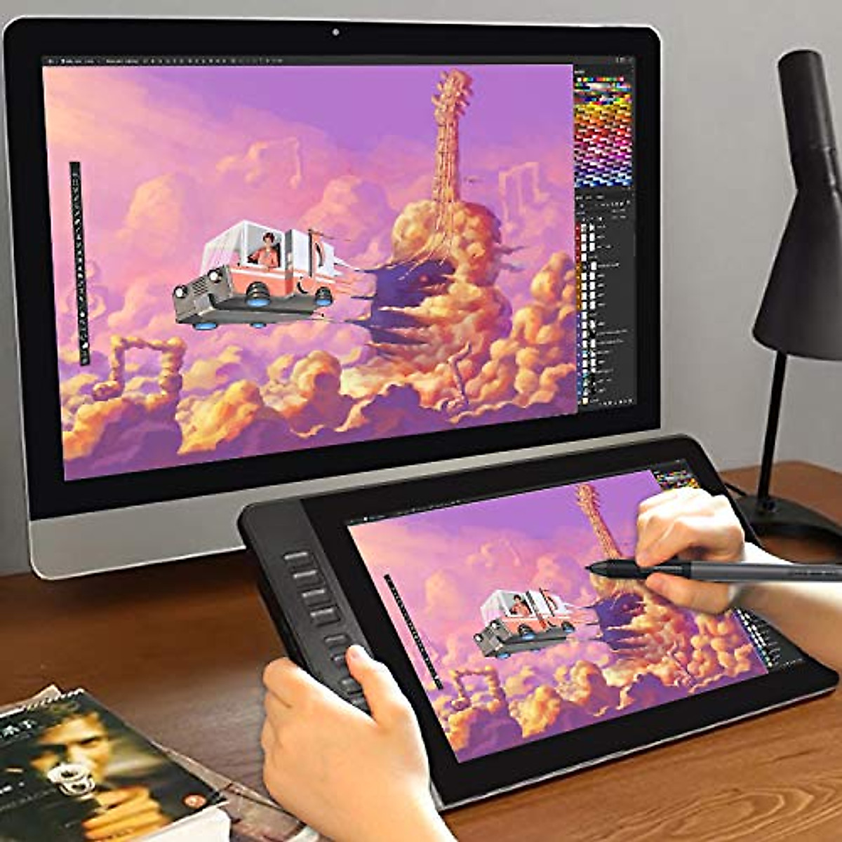 Drawing Tablet with Screen GAOMON PD1561 15.6 Inches Full HD IPS Drawing Monitor with 8192 Levels Tilt Support Battery-Free Pen and 10 Shortcut Keys Pen Tablet for Mac, Windows PC
