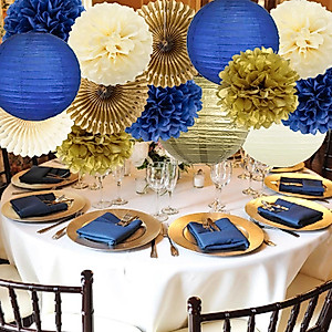 Navy Blue and Gold Party Decoration Navy Blue Cream Paper Lanterns Hanging Paper Fans Tissue Pom Pom Flowers for Men Birthday Wedding Baby Shower 2024 Graduation Party Decoration