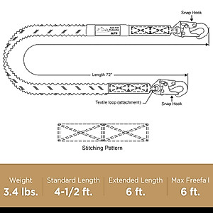 AFP 6 FT Single Leg Internal Shock Absorbing Safety Lanyard with Dual Snap Hooks