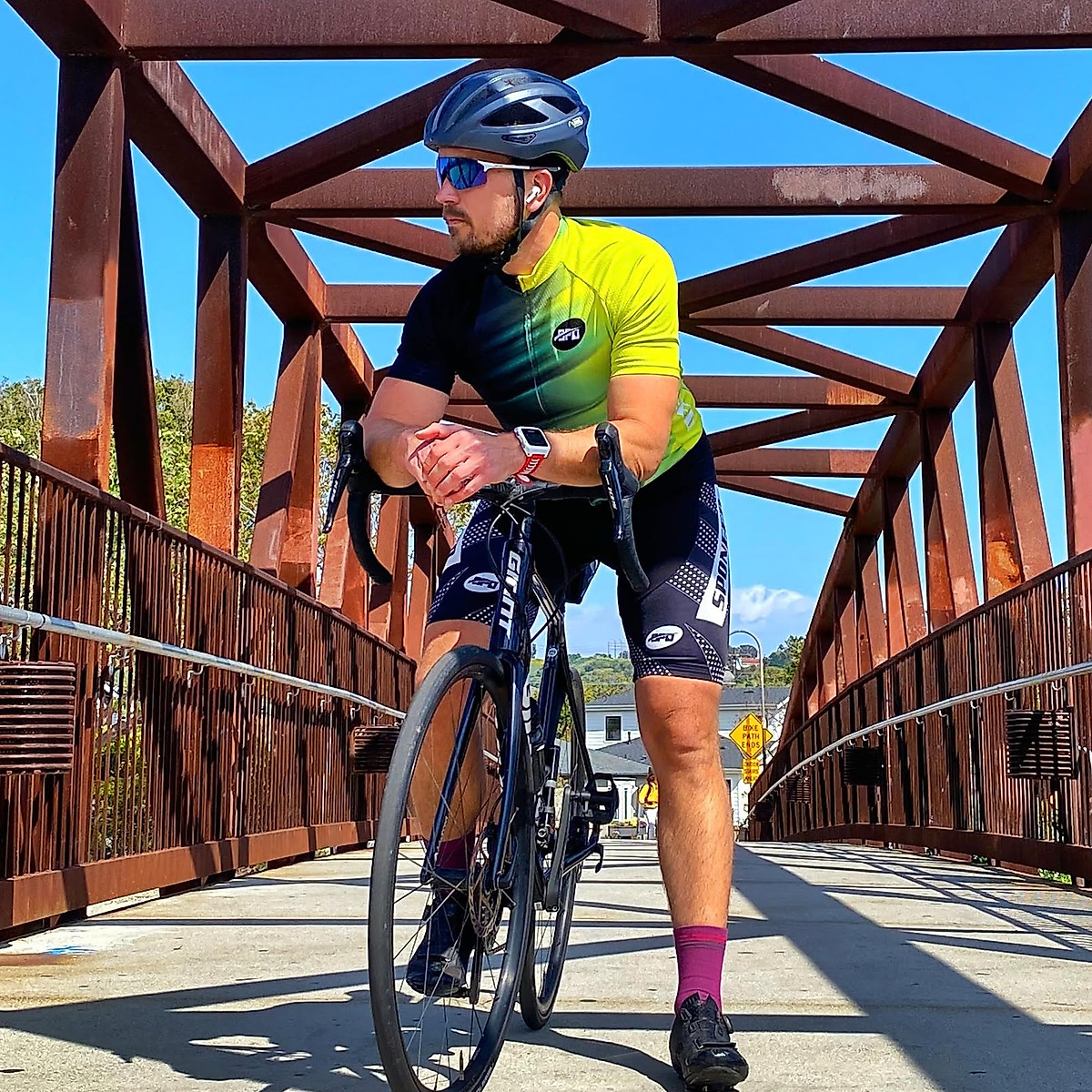 SPONEED Men Bicycle Shorts, Black with White, US L (CN XL)