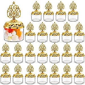 Mezchi 24 Pack Clear Favor Boxes with Gold Dome Lids, Plastic Dome Shaped Wedding Party Favor Candy Box, Decorative Candy Storage Containers for Chocolate, Cakes, Desserts, Snacks, Macaroons…