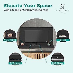 Naomi Home Deborah Floating Entertainment Center for up to 55 inch TVs, TV Wall Panel with LED Strip and Shelf, Floating TV Stand, Black