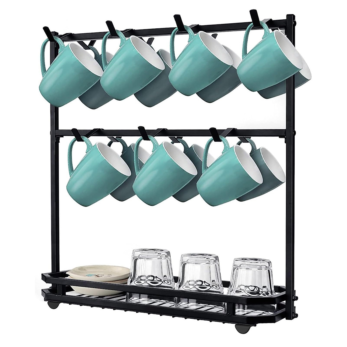 FANGSUN Large Coffee Mug Holder Stand Countertop, Mug Tree Rack for 14 Mugs, 2 Tier Counter Mug Display Storage, Metal Wire Tea Cup Holder for Coffee Station Kitchen Organizer, Not Included Mugs