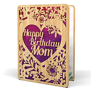 AGAPE LOVE CARDS Happy Birthday Card For Mom - | Made From Real Bamboo | 6" X 4.5" - 1 Pack (Envelope Included) | Laser Cut, Floral Birthday Card for Mom from Daughter or Son.