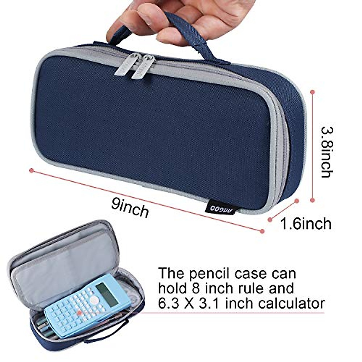 Tiyafuro Pencil Case, Portable Stationery Pencil Pouch, Handheld Pencil Bag with Zipper, Makeup Bag, Multifunctional Pen Pouch, for Boys Teens Adults Students School Office Supplies (Navy Blue)