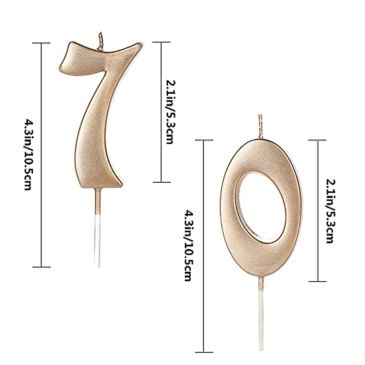 Champagne Gold 70th Birthday Candles for Cake, Number 70 7 Glitter Candle Party Anniversary Cakes Decoration for Kids Women or Men