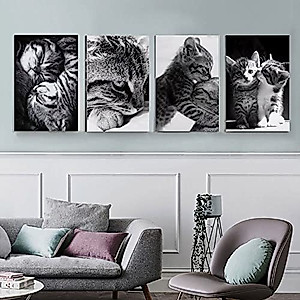 Family Cat Poster, Black & White Art Cat Decor, Animal Posters & Prints, Cute Art Wall Decor, Modern Home Wall Art Living Room Bedroom Kids Room Canvas Art Poster & Wall Art 12x18 Inch (Unframed)