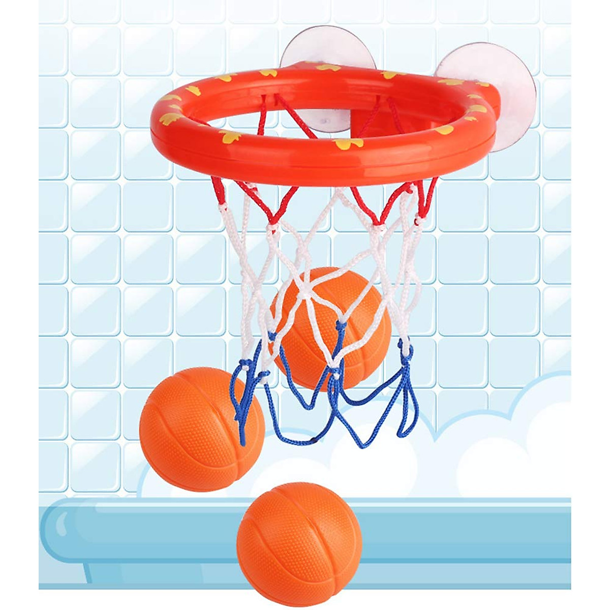 Deerbb Baby Bath Toys Basketball Hoop & Mini Balls Set for Toddlers Boys Girls, Bathtub Playsets for Kids 1 Years Old+