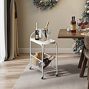 AEPOALUA Bar Cart, Mini Bar Cartwith Magazine Holder, Modern Two Tier Silver Bar Cart for Bedroom,Bathroom, Kitchen,Indoor, Patio White