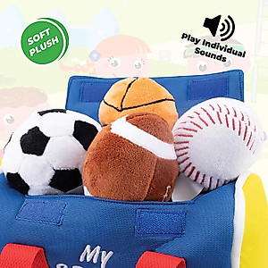Etna My Sports Bag, Plush Toy Play Set - Toddler Sensory Toys with Plush Balls That Make Sports Sounds and Cheers -Includes Sports Bag Plush Basketball Plush Baseball Plush Soccer Ball Plush Football