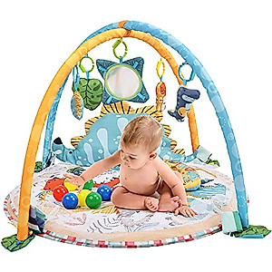 BATTOP Baby Play Mat Activity Gym with Ball Pit,4-in-1 Tummy Time Mat for Baby to Toddler,with Sensory Toys,Mirror,Head Rest,Cognitive Development Baby Play Center for Newborns,Infants (Green)