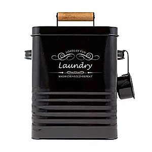 ELITAPRO Laundry Powder Container with Scoop Modern Farmhouse Laundry Powder Metal Box Dispenser with Lid Laundry Room Storage Decor and Accessories (Black)