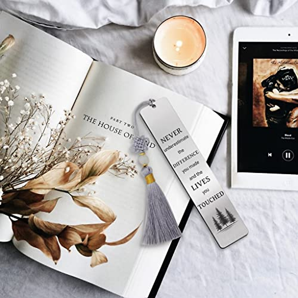 Ptzizi Inspirational Metal Engraved Bookmark with Tassel, Thank You Bookmark Clip for Women Men Friends Teachers Coworker Boss Book Lovers Retirement Graduation Christmas Birthday Gifts