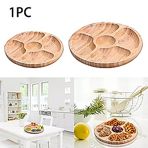 Divided Serving Tray, Bamboo Appetizer Party Platter with 5 Compartments for Serving Dishes, Serving Platters, Chip and Dip Tray, Veggie Tray, Or Taco, Round(8")