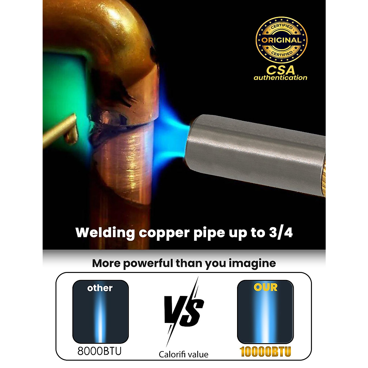 High Intensity Propane Torch Head, PR-8000 Trigger Start Mapp/Map Gas Torch with Self Ignition & Brass Knob, Pencil Flame Welding Torch Fuel by MAPP, MAP/PRO and Propane gas（CSA Certified)