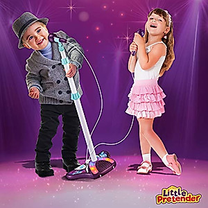 Little Pretender Kids Karaoke Machine with 2 Microphones & Adjustable Stand, Music Sing Along with Flashing Stage Lights and Pedals for Fun Musical Effects