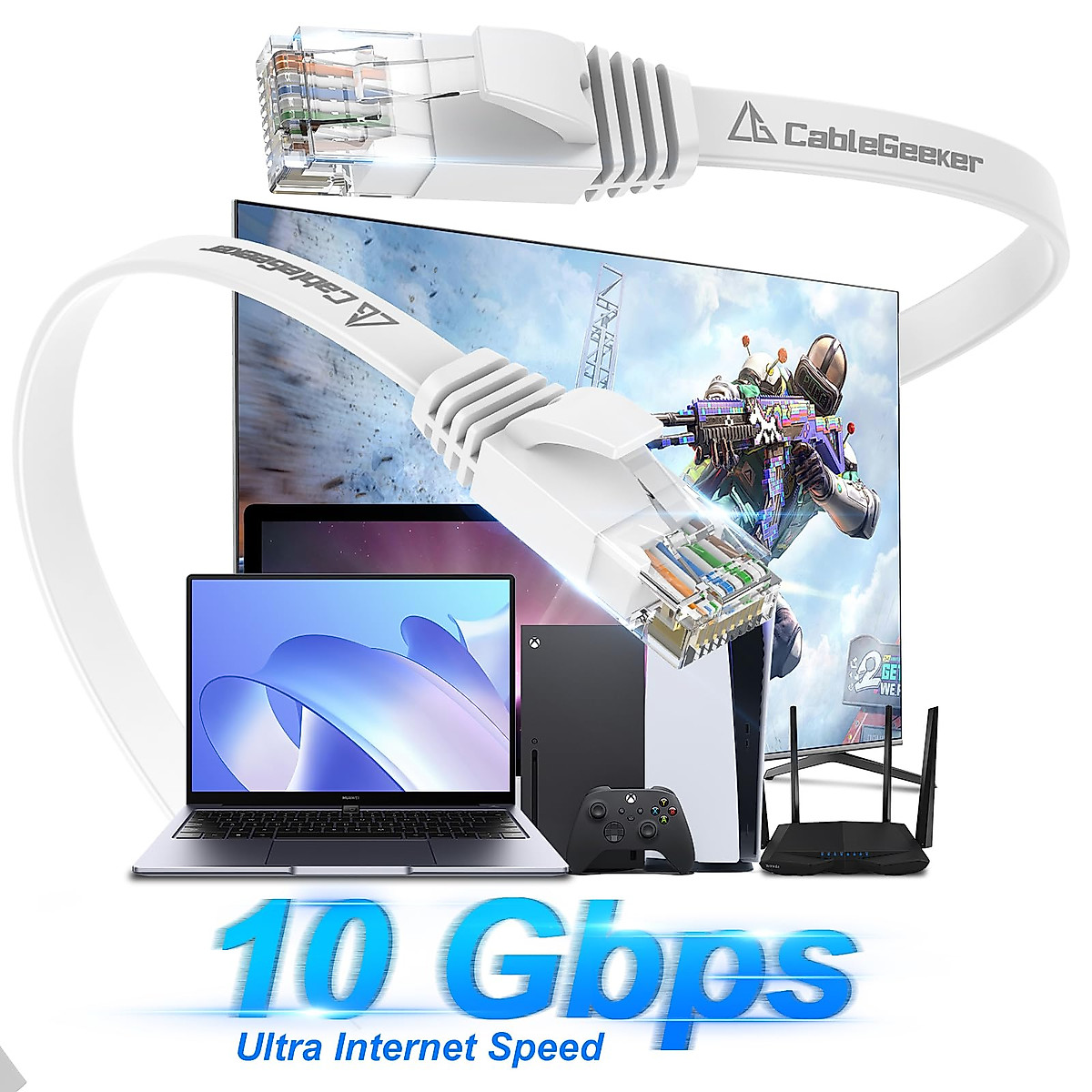 Cat 6 Ethernet Cable 1ft (6 Pack) (at a Cat5e Price but Higher Bandwidth) Flat Internet Network Cable - Cat6 Ethernet Patch Cable Short - White Cat6 Computer Cable with Snagless RJ45 Connectors