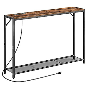 MAHANCRIS Sofa Table with Power Outlet, 43.7" Console Table with USB Ports, Behind Couch Table, Entryway Table for Living Room, Hallway, Foyer, Metal Frame, Adjustable Feet, Rustic Brown CTHR11E01Z1
