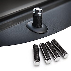 Hawyet 4 PCS Automobile Door Lock Knobs, Carbon Fiber Vehicle Door Pull Pins, Door Bolt Decorative Modification Covers, Car Interior Products, for Most Cars, Trucks and Van (Carbon Fiber)