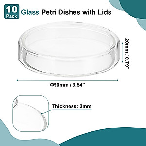 PATIKIL 90mm High Borosilicate Glass Petri Dishes with Lids, 10 Pack Petri Plates Tissue Culture Plate for Lab Science Experiment, Clear