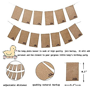 1st Baby Birthday Photo Banner from Newborn to 12 Months, Monthly Milestone Photograph Rustic Burlap Bunting Garland for Baby First Birthday Baby Shower Decoration