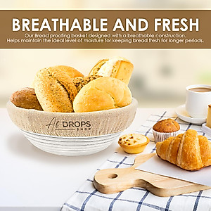 Premium Bread Banneton Proofing Basket Set of 2, 10 inch Round & Oval Cane Bread Proofing Baskets with 4 set cloth Sourdough Baskets Tools & Liners for Artisan Bread Making, Baking Supplies Kit