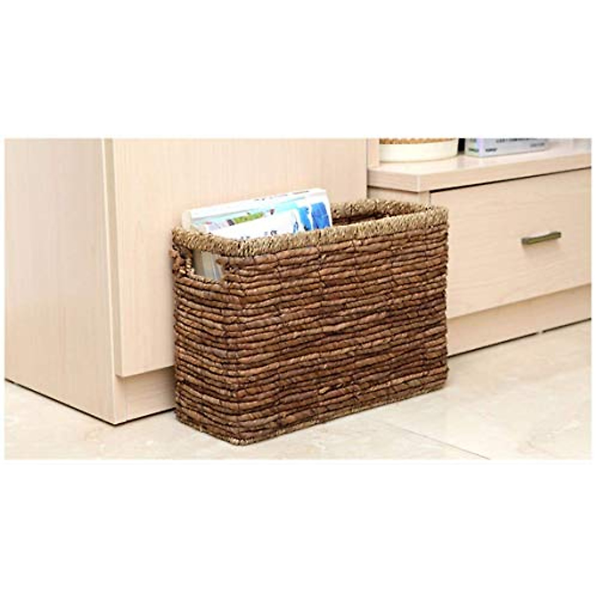 KXA Straw Magazine Basket Storage Basket Magazine Basket Rectangular Storage Basket Vintage Chinese Finishing Basket 26 38 15cm