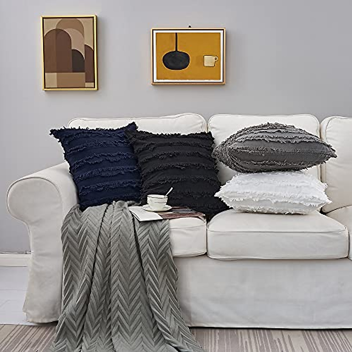 Longhui bedding Black Throw Pillow Covers for Couch Sofa Bed, Cotton Linen Decorative Pillows Cushion Covers, 18 x 18 inches, Set of 2, No Inserts