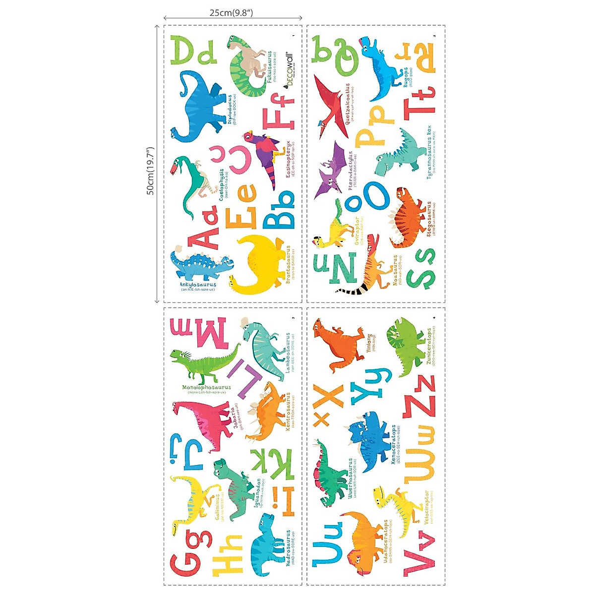 DECOWALL DW-1803 A-Z Dinosaur Alphabet Kids Wall Stickers Wall Decals Peel and Stick Removable Wall Stickers for Kids Nursery Bedroom Living Room d?cor ABC
