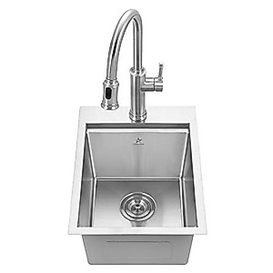 STARSTAR Workstation Ledge Topmount/Drop-in Single Bowl 304 Stainless Steel Kitchen/Yard/Bar/Laundry/Office Sink, With Grid, Cutting Board, Strainer with basket (15 x 20 x 10)