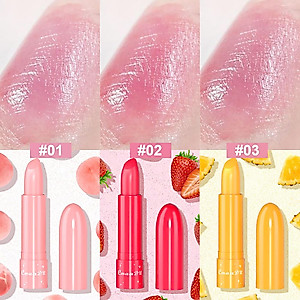 evpct 6Pcs Peach Strawberry Black Red Cherry Watermelon Blueberry Pineapple Tinted Lip Balms PH Lip Color Changing Lipstick Stain Set Queen for Women Girls Korean Mood Pink Lipstick Lip Tint Gloss