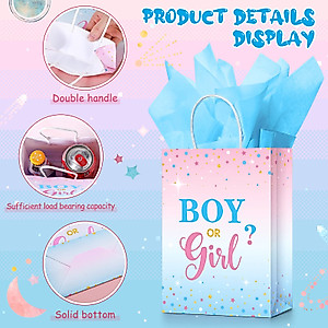 16 Set Gender Reveal Party Gift Bags with Tissue Paper Baby Shower Party Gift Bags, Pink Blue Treat Candy Bags Gender Reveal Paper Bags with Handles