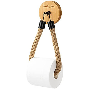 Bambouandco, Bamboo Toilet roll Holder, Without Drilling or with Drilling, Bathroom or Toilet Decoration, Hemp Rope, Handmade.