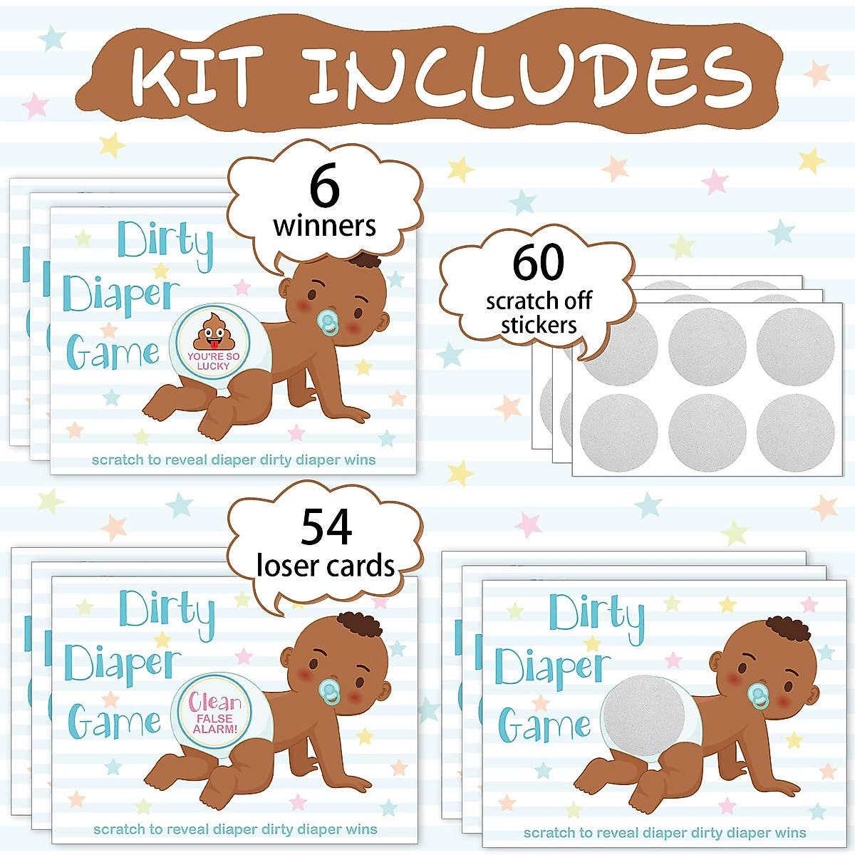 60 Pieces Baby Shower Scratch off Game Funny Raffle Cards Baby Shower Party Games Decorations Cute Activity for Baby Shower Activity and Idea for Boy Girl (Brown)