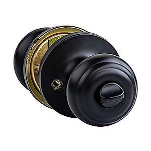 Amazon Basics Exterior Door Knob With Lock, Classic, Matte Black