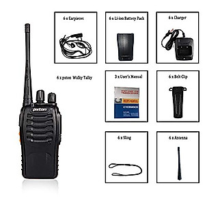 pxton Two Way Radios Long Range Walkie Talkies for Adults with Headphones,16 Channel Handheld 2 Way Radio Rechargeable with Flashlight Li-ion Battery and Charger（6 Pack）