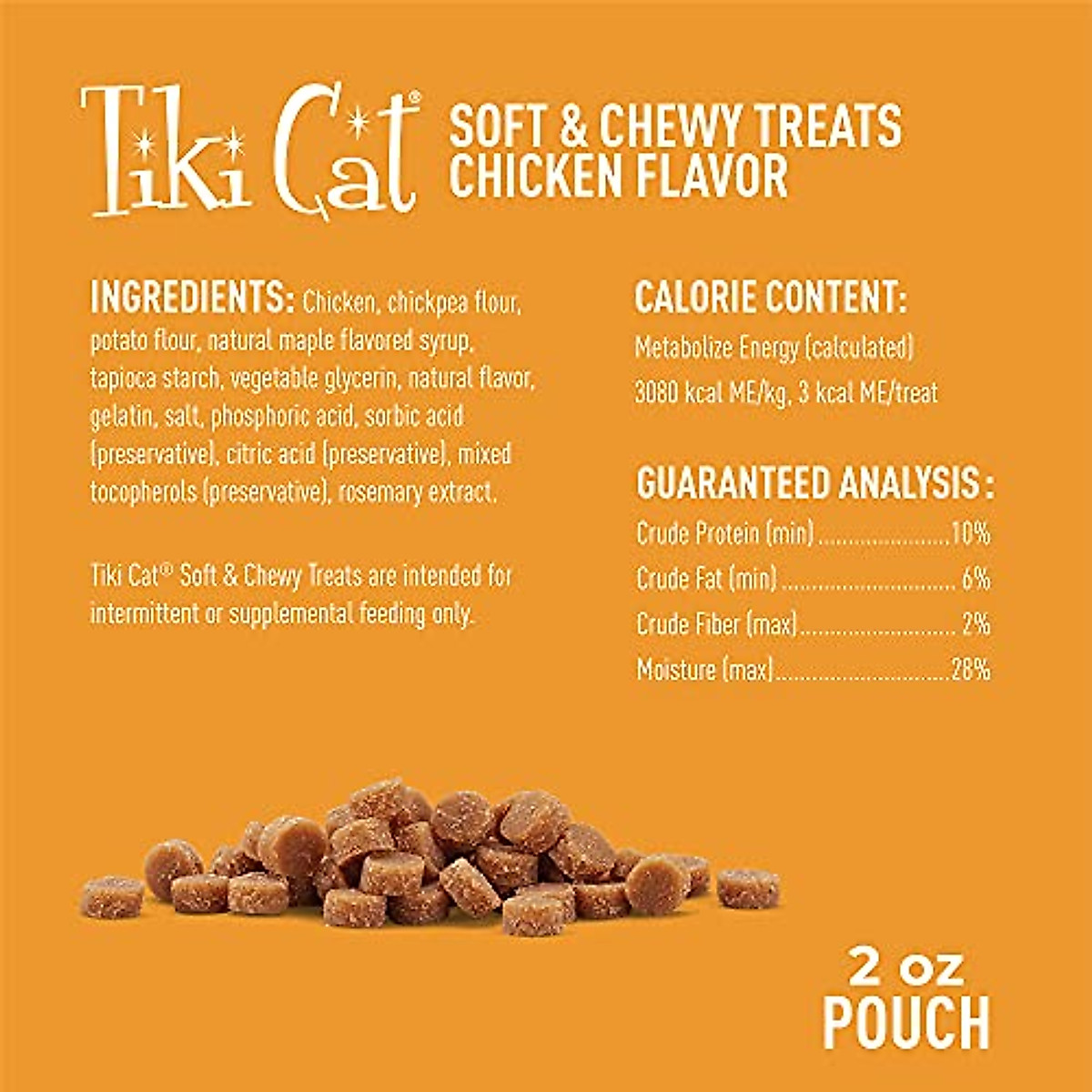 Tiki Cat Grain Free Soft & Chewy Low Calorie Treats for Cats & Kittens - Chicken 2 oz. Bags 8 Pack