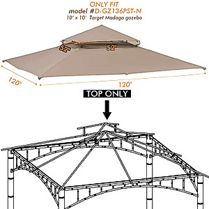 ONTHEWAY Replacement Canopy roof for Target Madaga Gazebo Model L-GZ136PST (Beige1)