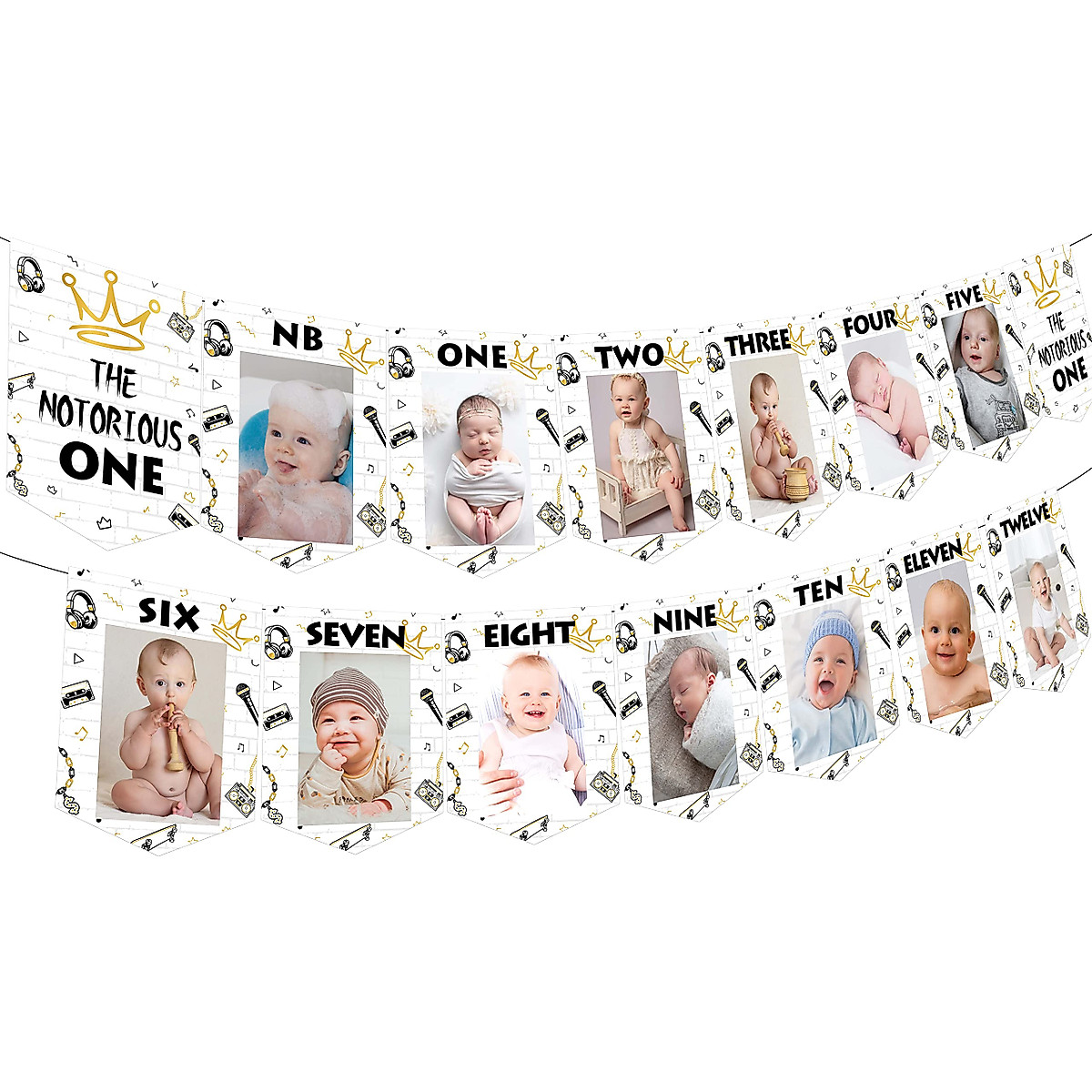 kreat4joy The Notorious One Birthday Decorations Photo Banner, 1st Birthday Baby Photo Banner for Newborn to 12 Months, the Big One Hip Hop 1st Birthday Banner for Baby Shower First Birthday Party