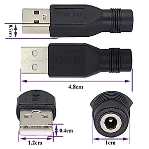 AAOTOKK (2 Pack) USB to DC 3.5×1.35mm Power Adapter 5 Volt USB 2.0 A Male to DC 3.5×1.35 mm Female Jack DC 5V Barrel Power Plug Charger Cord Connector for 5 V DC or USB Charging Device(M/F3.5×1.35)