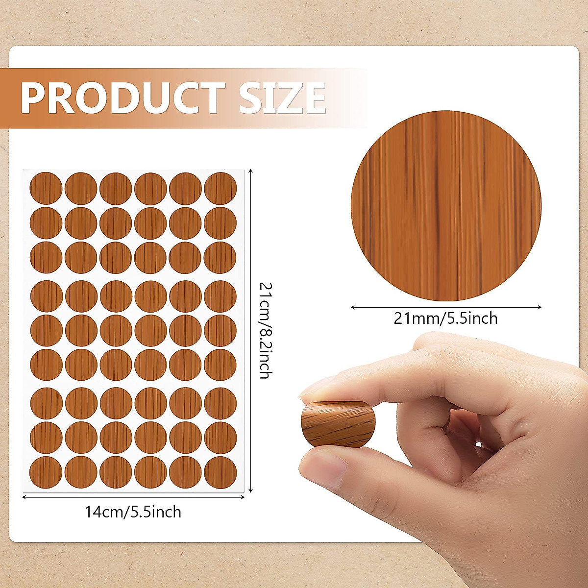 864 Pieces Screw Covers Wood Stickers for Furniture, 0.83 Inch Screw Hole Stickers Waterproof PVC Cover Caps Adhesive Wood Grain Stickers for Screw Holes Wall Cabinets Bookcase Desk (Basic Color)