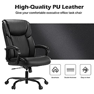 Home Office Chair - Executive Computer Desk Chair with Lumbar Support, High Back Height Adjustable Ergonomic Task Chair with Wheels, Armrest, Headrest, PU Leather for Adults